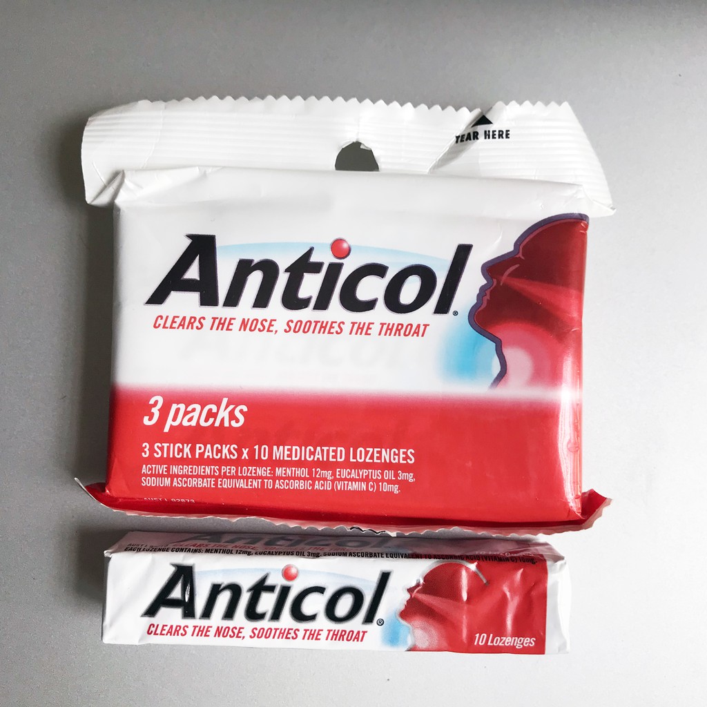 Kẹo Ngậm Anticol Úc - Thông Mũi mát họng, sản xuất Úc - Gói 3 thanh x10 ...