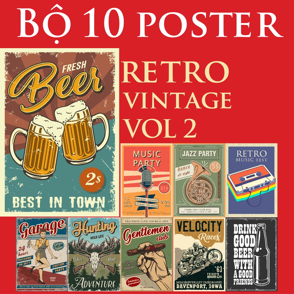 Bộ 10 tấm poster vintage trang trí vol2, poster retro dán tường khổ a4 ...