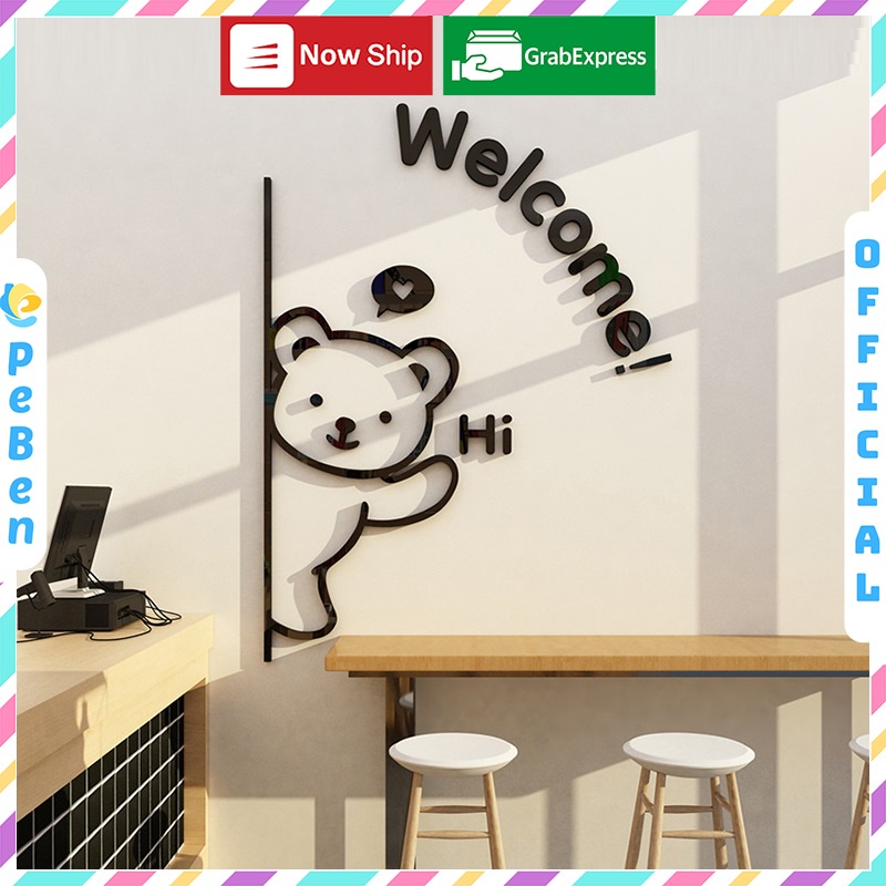 Tranh mica EPeBen dán tường nổi 3d hình Chú gấu thân thiện welcome Dán ...