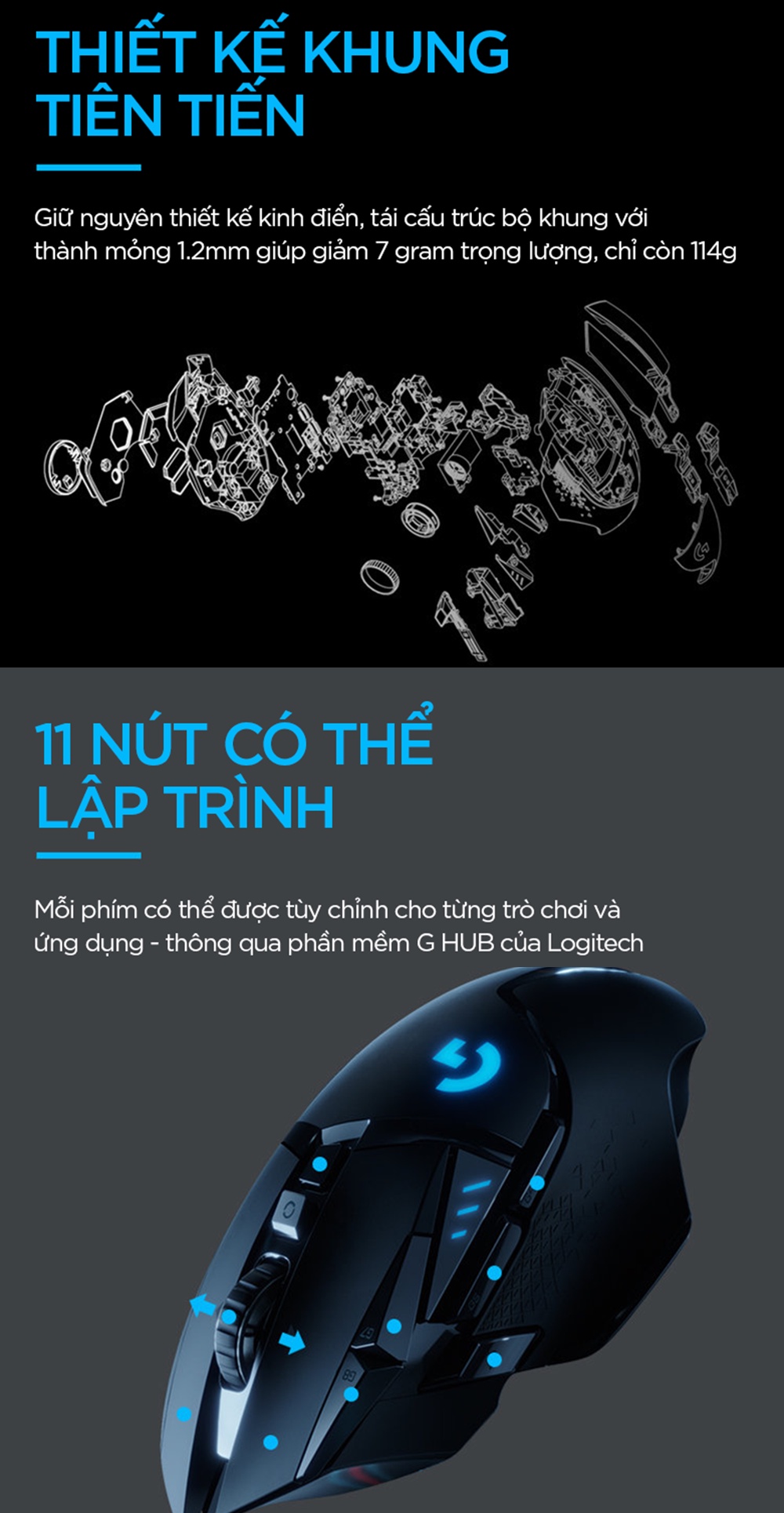 Chuột gaming không dây Logitech G502 LIGHTSPEED - RGB, 11 nút lập trình ...