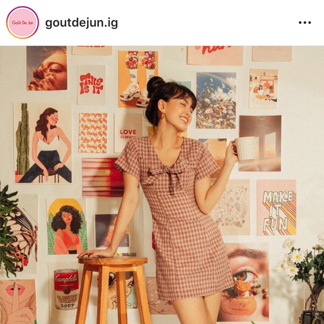 (PASS) Đầm caro hồng đất Gout de Jun (new) | Shopee Việt Nam