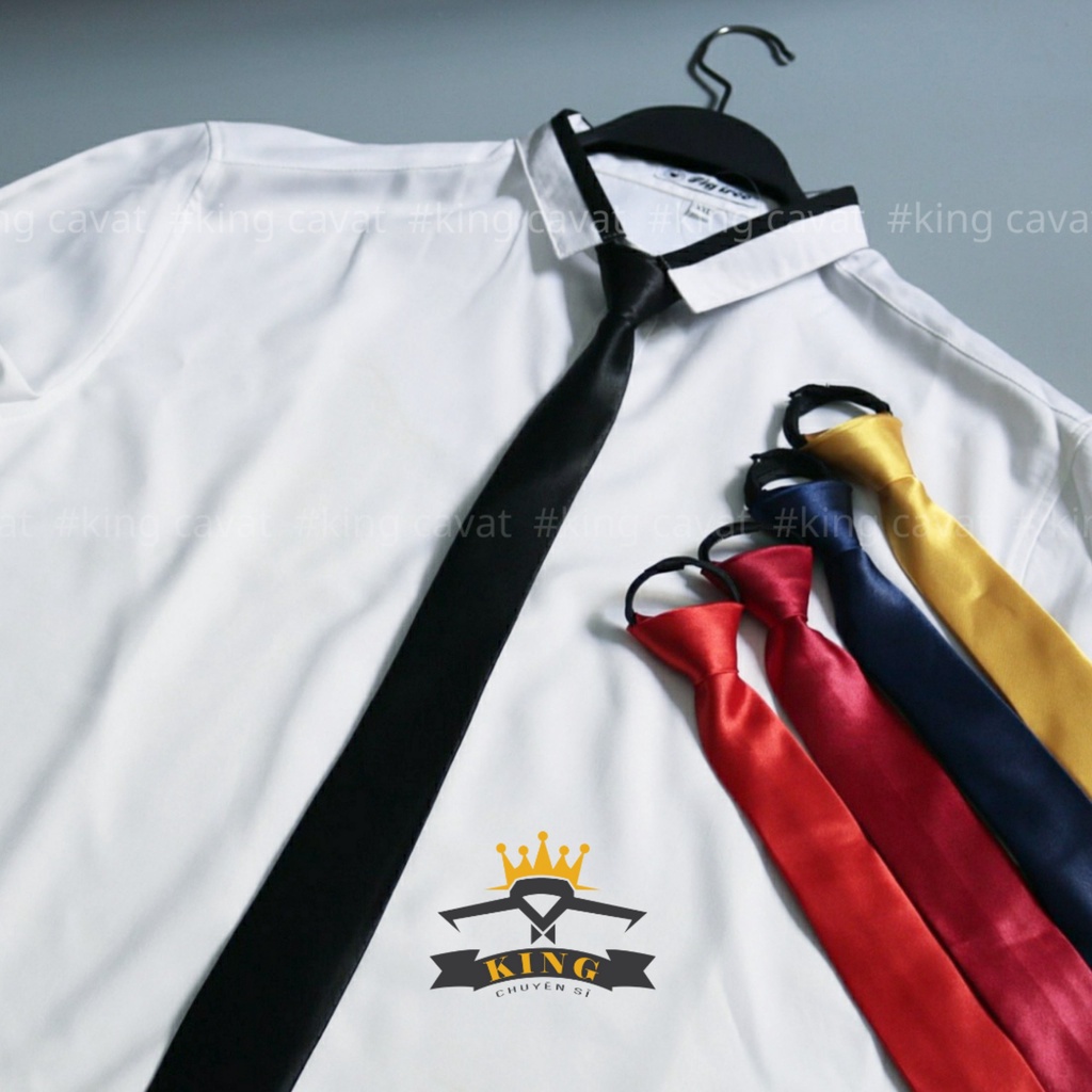 Cà vạt học sinh bản 5cm 8cm KING caravat thắt sẵn vải phi bóng trơn giá rẻ style hàn quốc C0156 ...