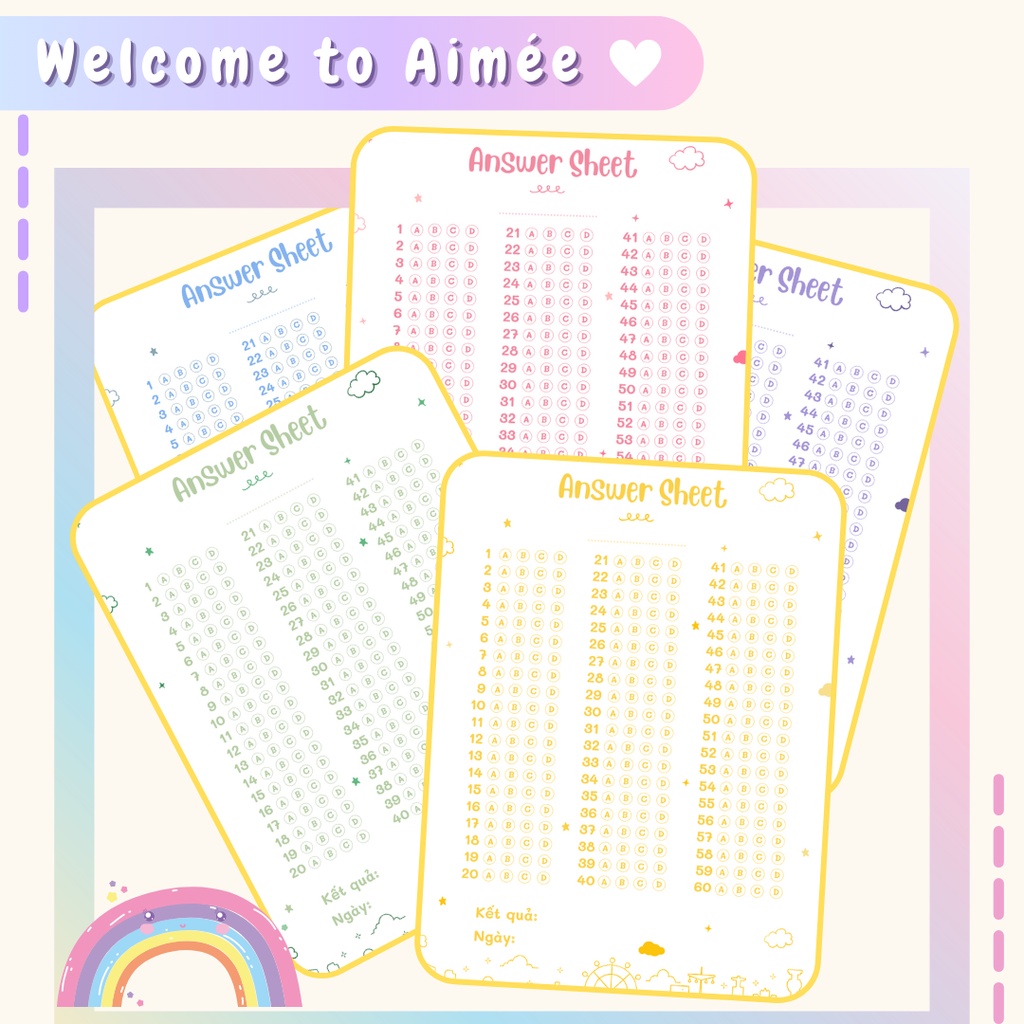 Set 8 Phiếu Điền Trắc Nghiệm Mini Pastel Color - Answer sheet A6 ...