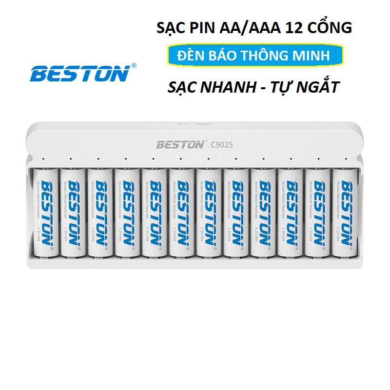 Bộ Sạc pin 12 khe AA AAA Beston C9025 sạc nhanh, tự ngắt khi đầy, đèn ...
