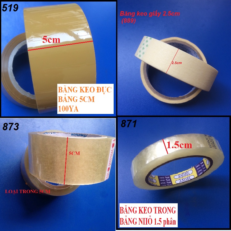 [1 CUỘN] BĂNG KEO DÁN thông dụng chọn phân loại : đục, trong bảng 5cm 100YA, trong 1.5cm, giấy 2 ...