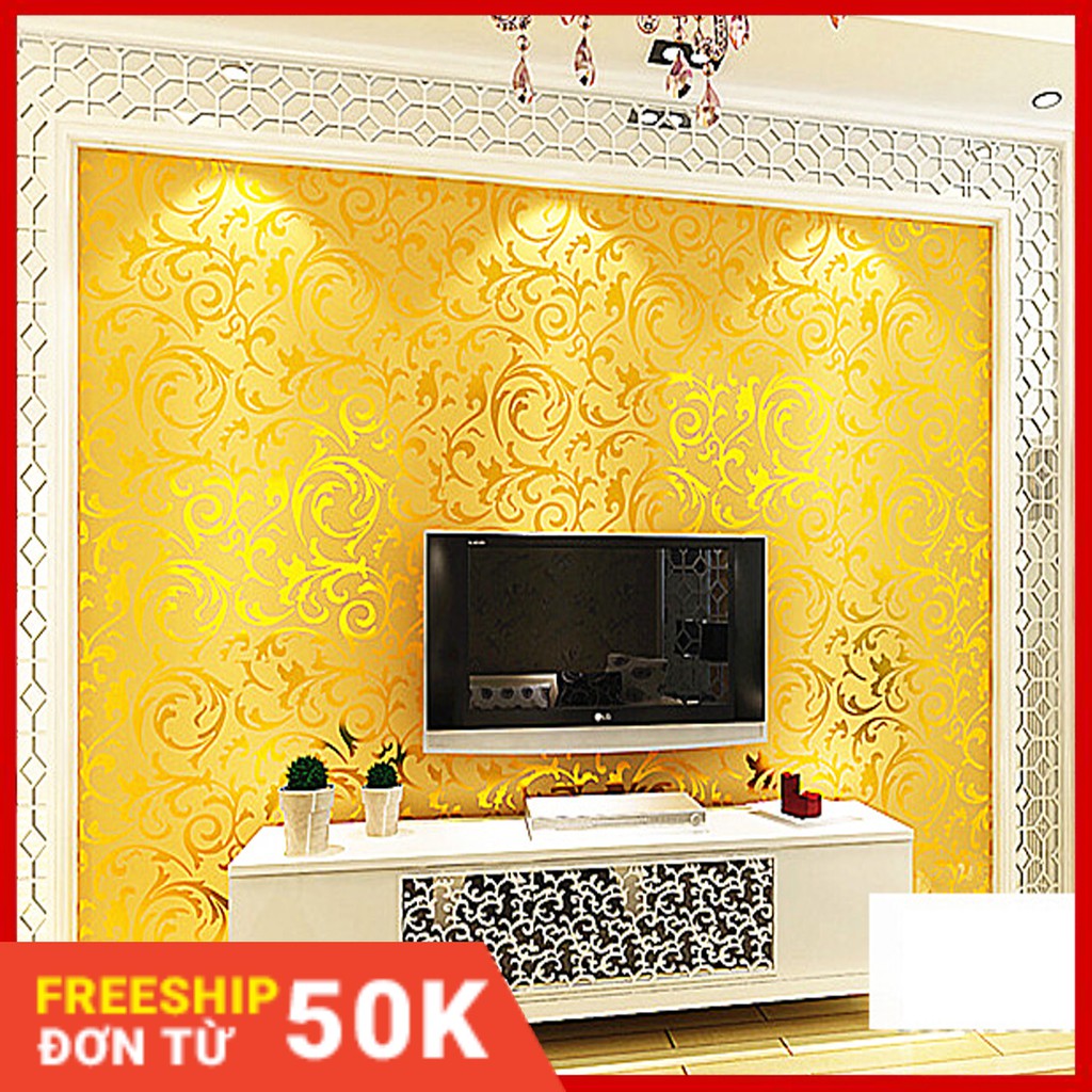 Giấy dán tường hoa lá cách điệu dát vàng khổ 10m x 53cm - 3D296 | Shopee Việt Nam