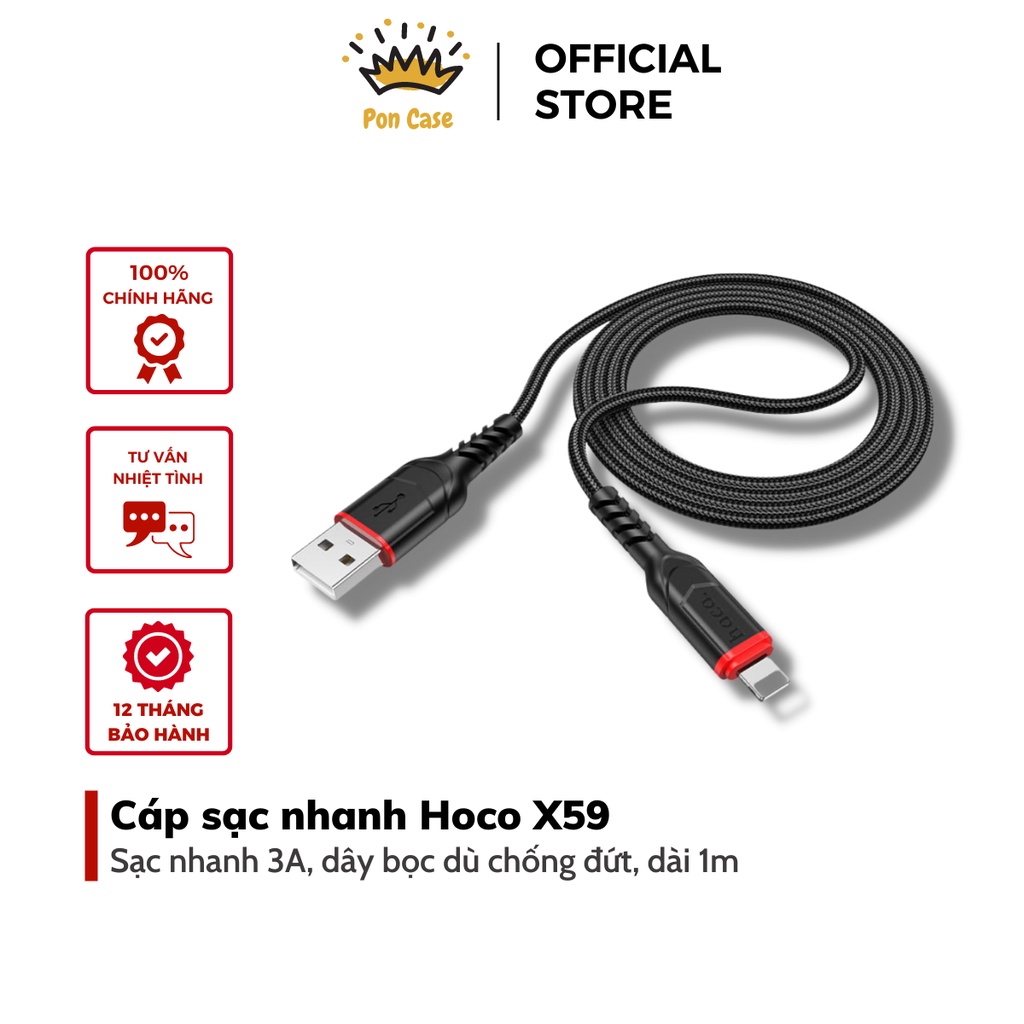 Dây sạc ip chính hãng Hoco x59 Victory sạc nhanh 3A dây dù chống đứt ...
