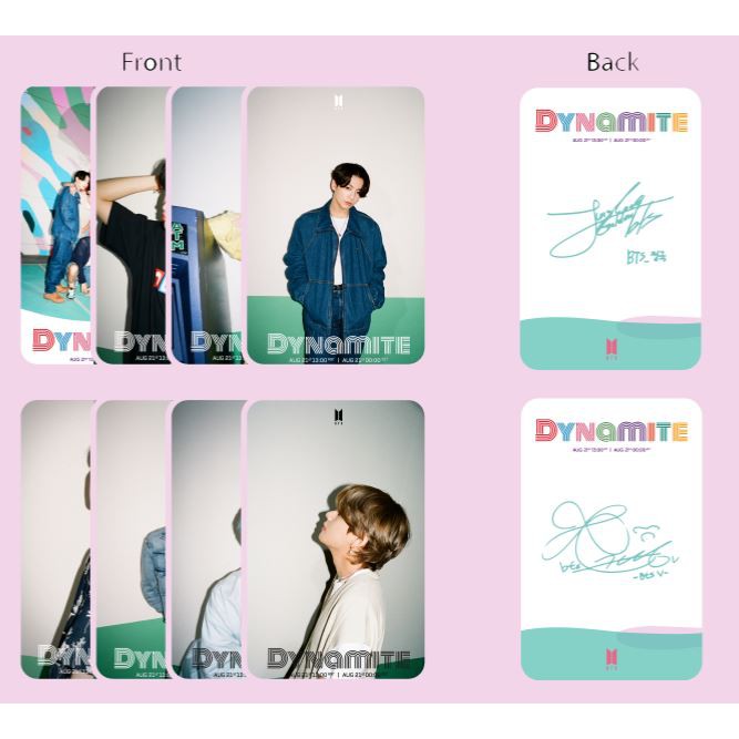 Set 8 thẻ card nhựa BTS - DYNAMITE bo góc có chữ ký in 2 mặt | Shopee ...