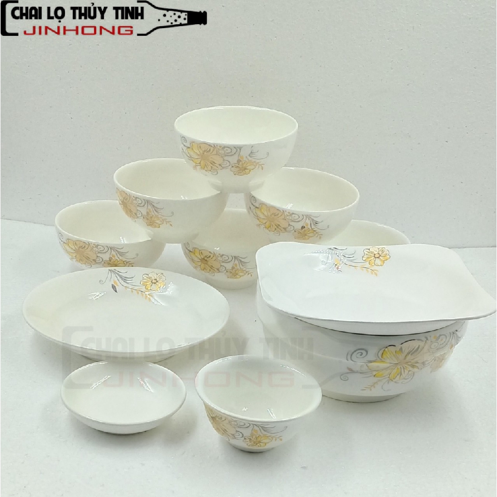 BỘ BÁT ĂN CƠM 11 MÓN IN HÌNH HOA VÀNG MS07 | Shopee Việt Nam