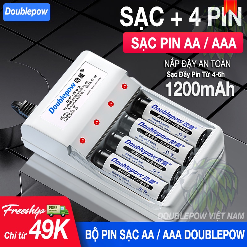 Bộ Sạc Pin Doublepow B02,Pin Tiểu Sạc AA 1200mAh ,Pin đũa AAA 900mAh ...