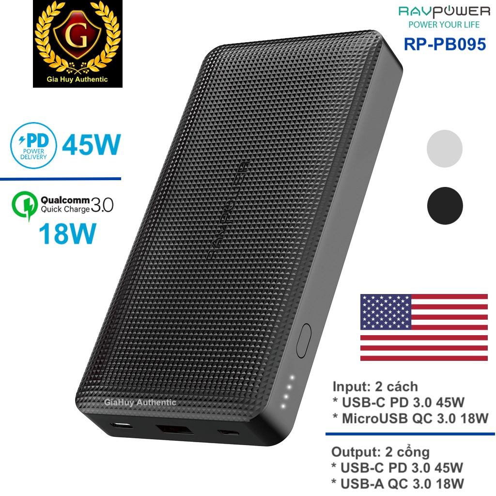 Pin sạc dự phòng RAVPOWER RP-PB095 20100mAh PD 3.0 45W & QC 3.0 18W | Shopee Việt Nam