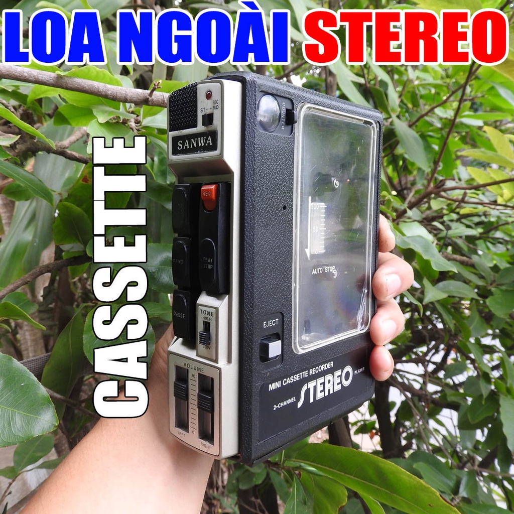 Máy nghe nhạc Cassette Stereo SANWA có loa ngoài cửa sổ trong suốt thấy băng quay máy hầm hố ...