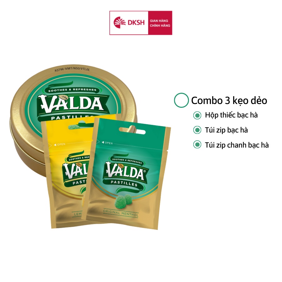Combo 3 gói kẹo dẻo Valda Pastilles: Orginal Menthol 50g + 20g, Lemon ...