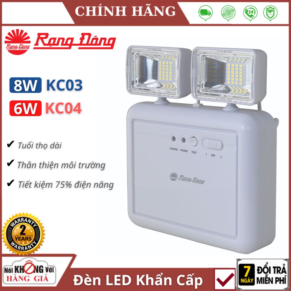 Đèn LED Chiếu Sáng Khẩn Cấp Rạng Đông 8W KC03 / 6W KC04 Ánh Sáng Trắng - Bảo hành 24 tháng ...