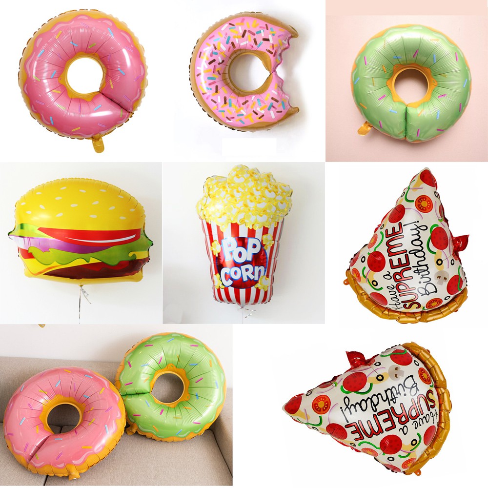 Bong bóng kiếng tráng nhôm trang trí hình bánh donut popcorn bỏng ngô ...