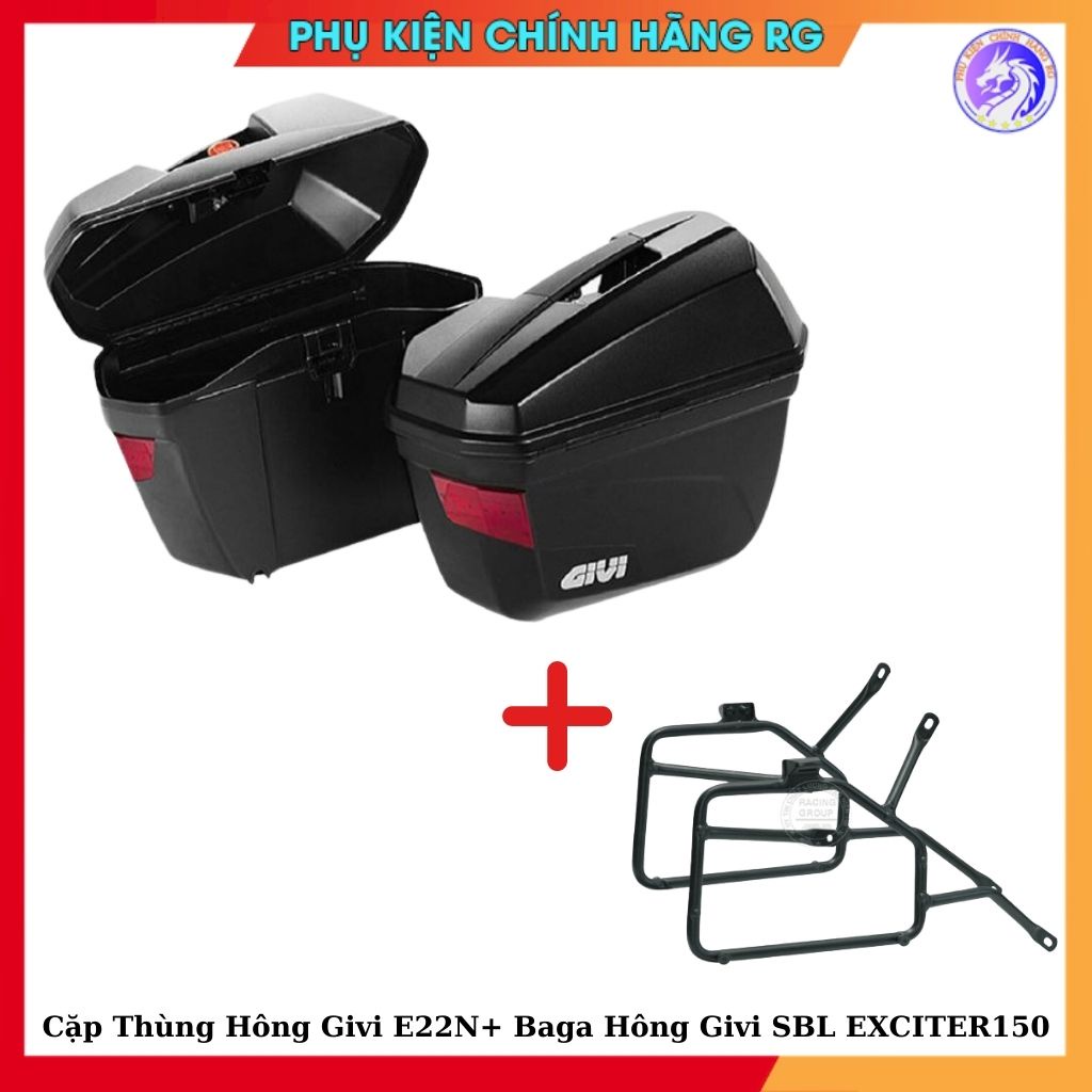 Combo thùng hông Givi E22N và baga cặp hông Givi SBL gắn cho xe Exciter150 chính hãng bảo hành 2 ...