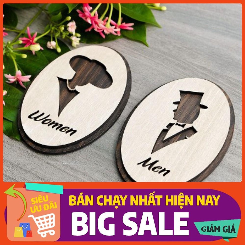 Bộ bảng 2 cái WC Nam + Nữ hướng dẫn toilet gỗ kích thước 12x8.5cm ...