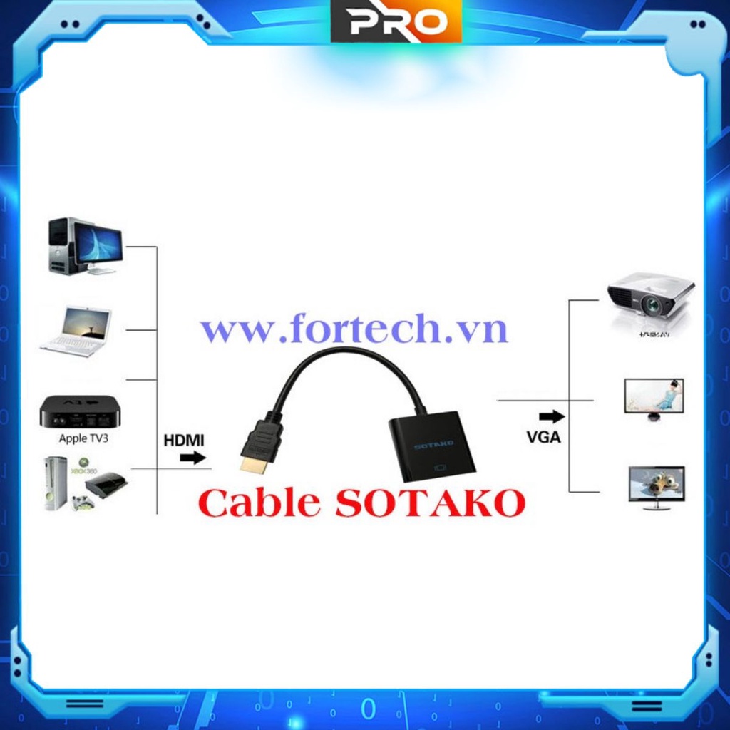 Cáp chuyển đổi HDMI to VGA SOTAKO Hỗ trợ đến độ phân giải 1080p Cắm tự ...