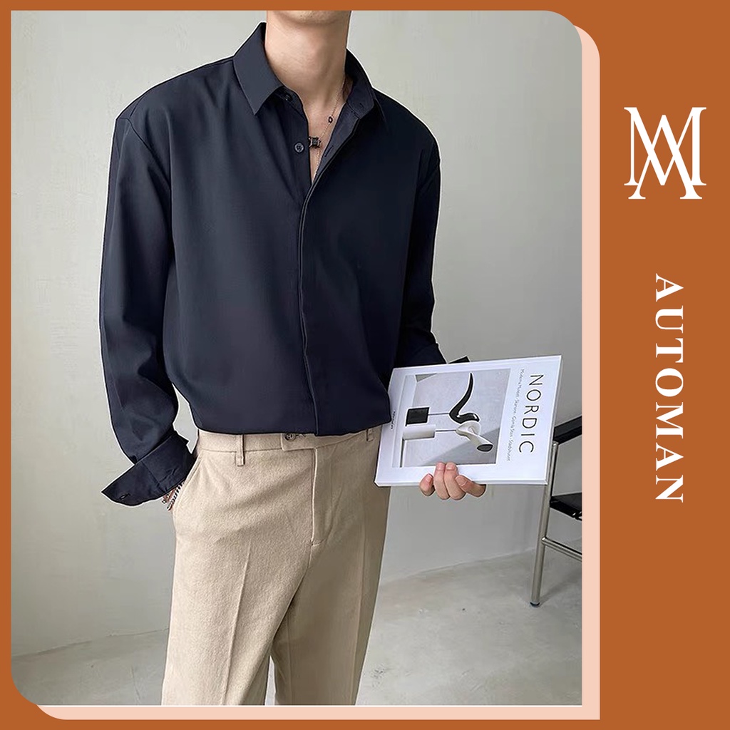 Áo sơ mi nam dài tay cổ bẻ dáng ôm Hàn Quốc vải lụa hàn cao cấp chống ...