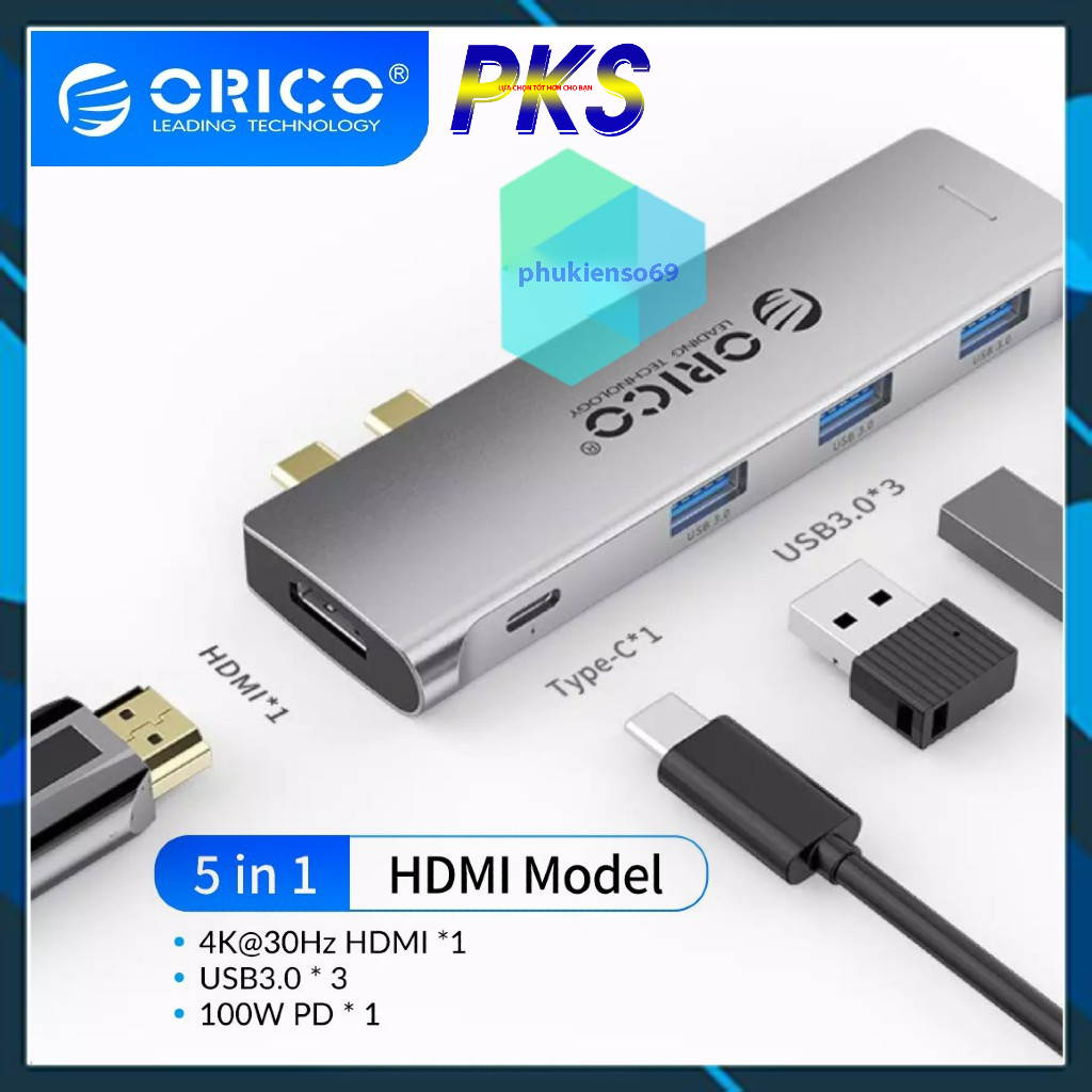 Hub chuyển đổi USB Type-C 5 trong 1 ORICO 2CT-5H-GY1 - Hàng Chính Hãng ...