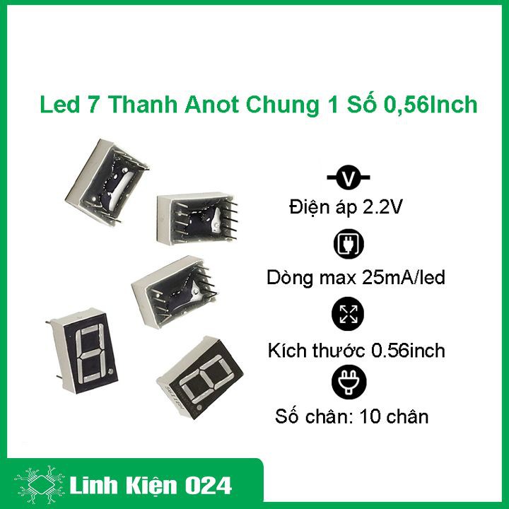 Bộ 10 Con Led 7 Thanh Anot Chung 1 Số 0,56Inch (Sáng Đỏ) | Shopee Việt Nam