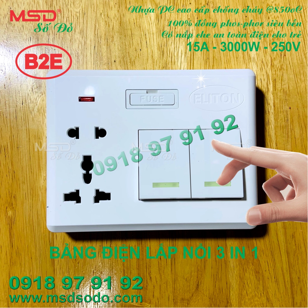 TAPLO ĐIỆN ELITON - 2 CÔNG TẮC 2 Ổ CẮM - 15A250V - B2E | Shopee Việt Nam