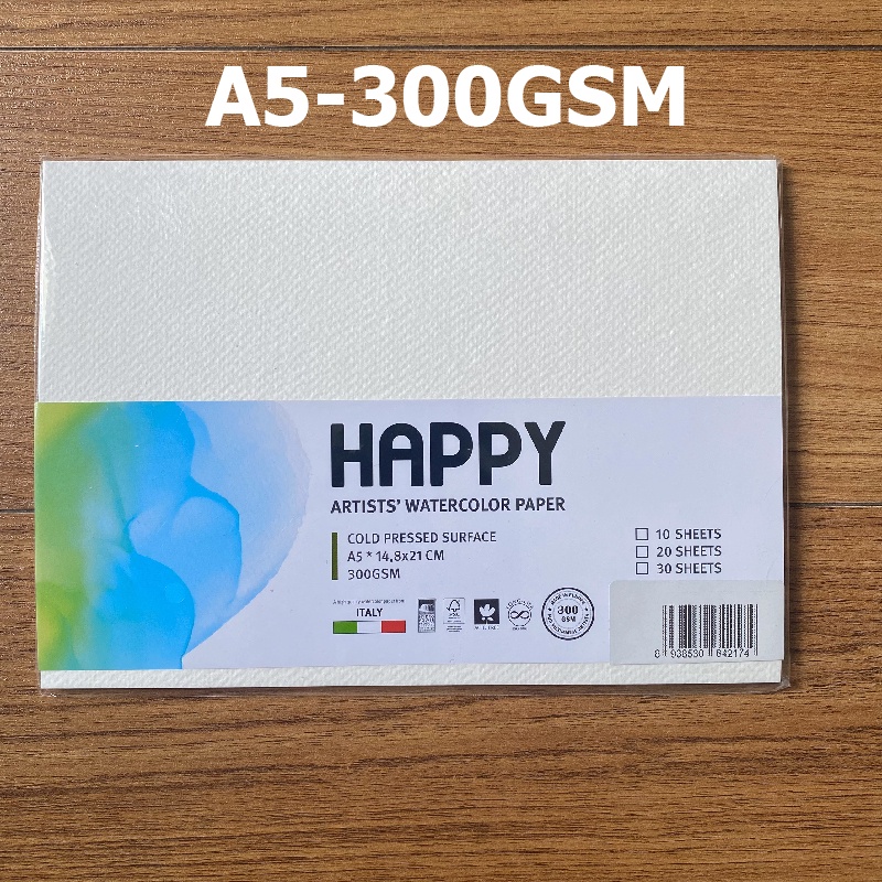 Giấy vẽ màu nước Happy chất lượng cao hạng Họa sĩ, dày 250/300gsm, Size A3/A4/A5/A6, Chính Hãng ...