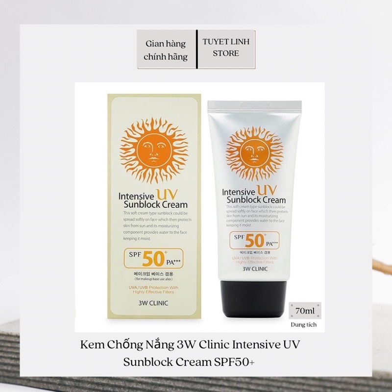 Kem Chống Nắng 3W Clinic Intensive UV Sunblock Cream SPF50+/PA+++ 70ml | Shopee Việt Nam