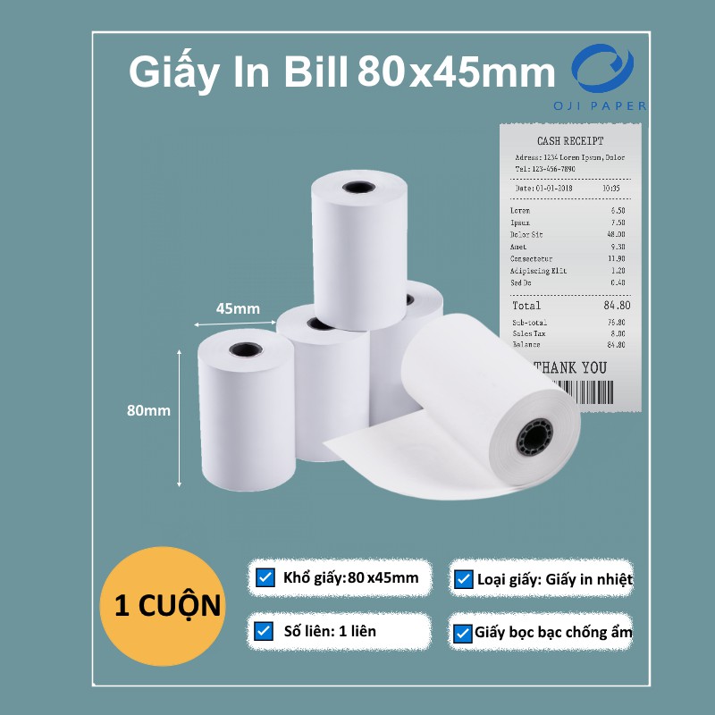 Giấy In Nhiệt K80 khổ 80x45 (80mm x 45mm) In Bill/ Hóa Đơn Tính Tiền ...