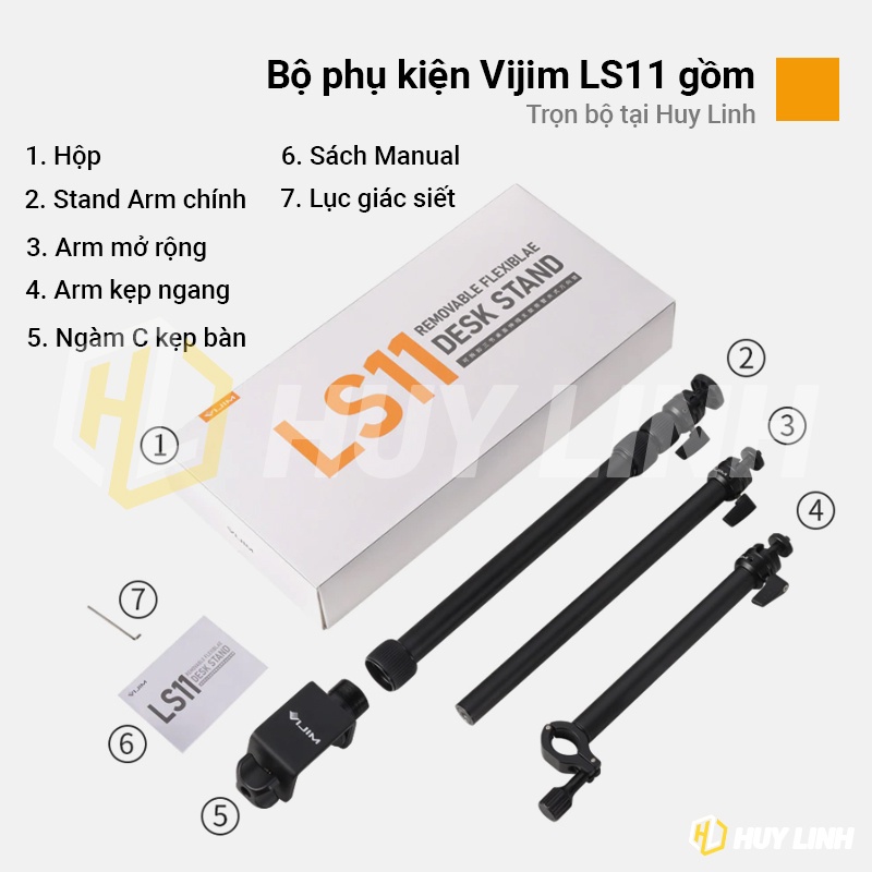 Tay Arm kẹp bàn VIJIM LS11 quay Topshot - Gắn phụ kiện Micro, Máy ảnh ...