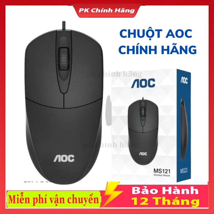 Chuột AOC MS121 có dây USB cảm biến quang học hiệu suất cao 1200 DPI với bề mặt mịn, Bảo Hành 12 ...