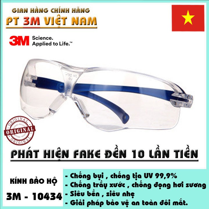 Kính bảo hộ 3M 10434 chống bụi , chống tia uv, chống vật bắn, bảo vệ an toàn đôi mắt Chính hãng ...