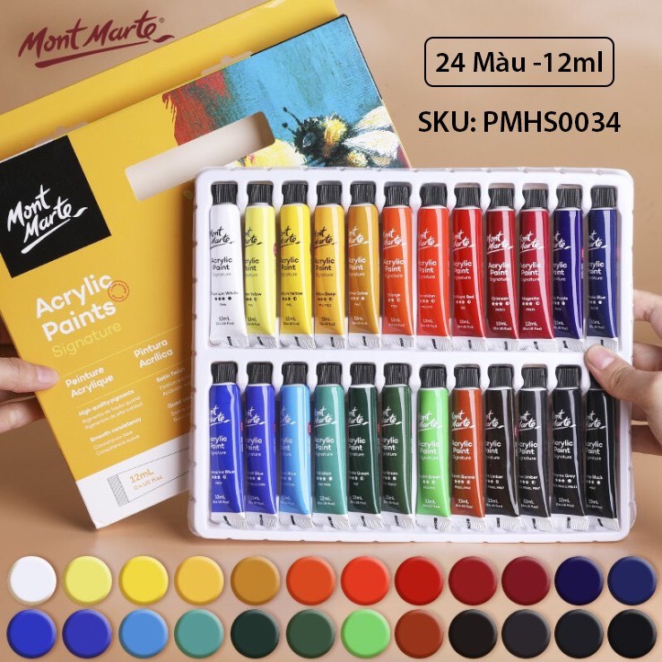 Bộ Màu Nước Màu Acrylic Màu Gouache Mont Marte Dạng Tuýp 12ml (TẶNG ...