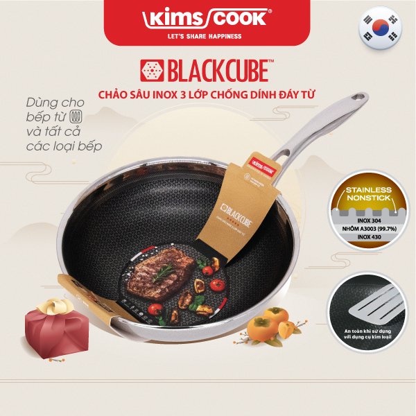 Chảo Sâu Blackcube INOX 3 lớp đáy từ chống dính Kims Cook | Shopee Việt Nam