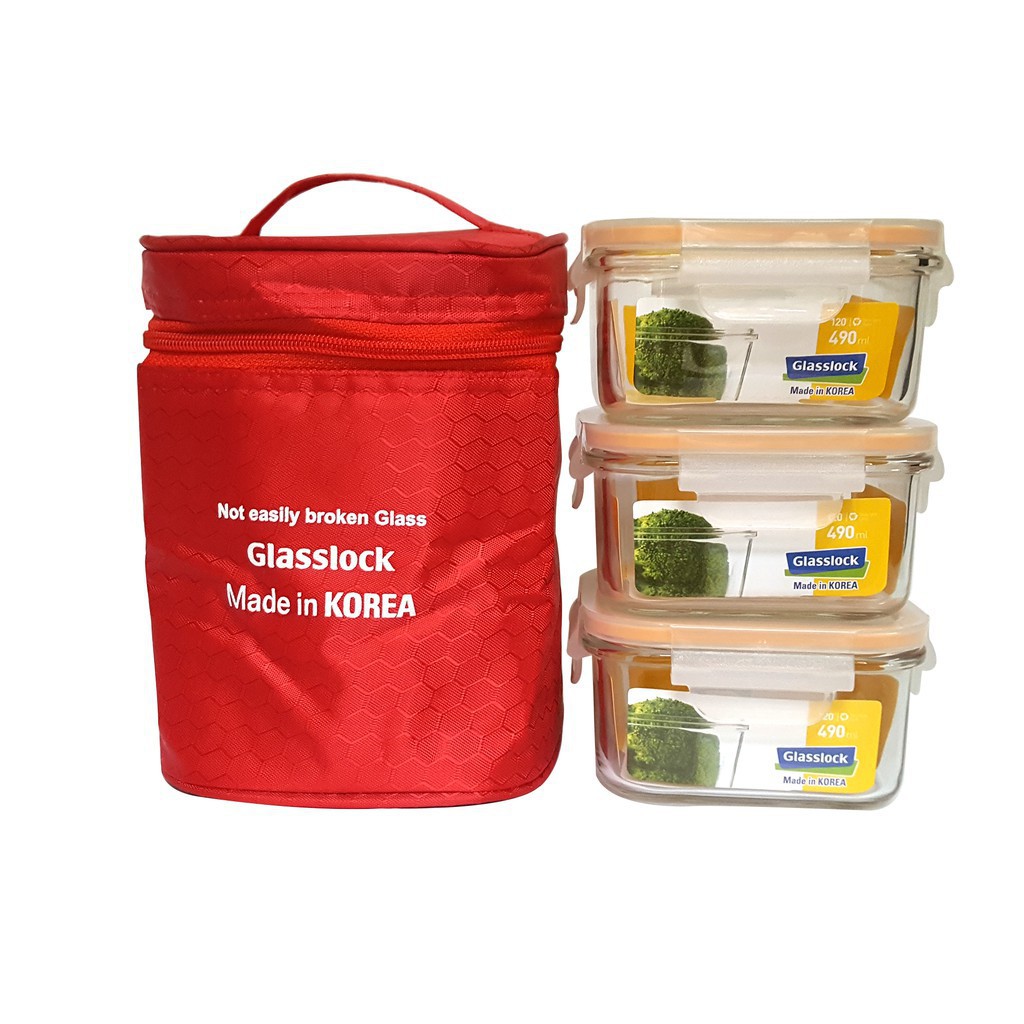 Bộ túi giữ nhiệt GLASSLOCK 3 hộp vuông 490ml | Shopee Việt Nam