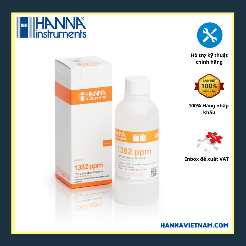 Dung Dịch Hiệu Chuẩn TDS Hanna 1382 mg/L (ppm), Chai 500mL HI7032L Dùng ...