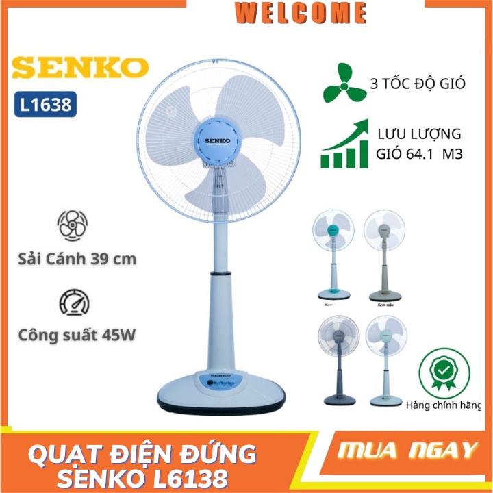 Quạt lửng Senko L1638 chính hãng - Quạt điện cây đứng lỡ 3 mức tốc độ ...