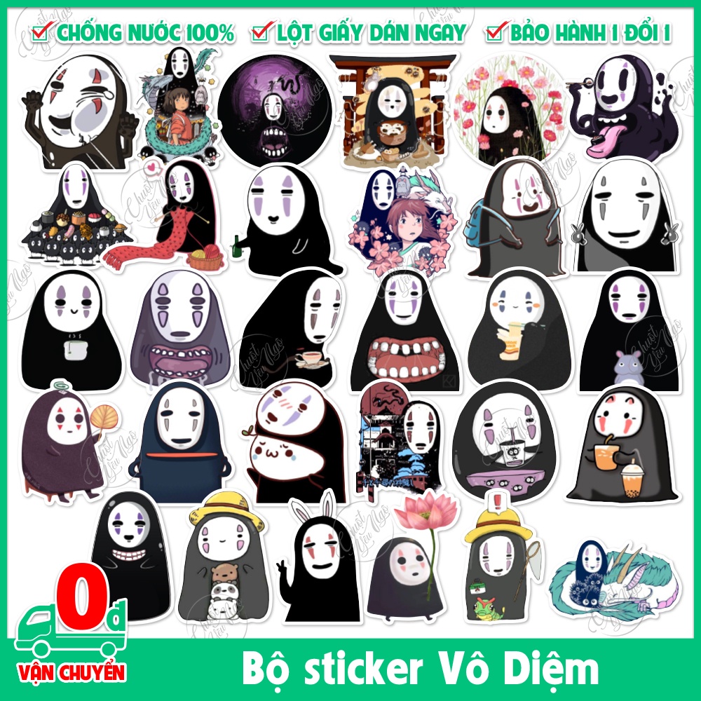Bộ 30 sticker VÔ DIỆM dễ thương Kaonashi Noface chihiro Vùng Đất linh ...