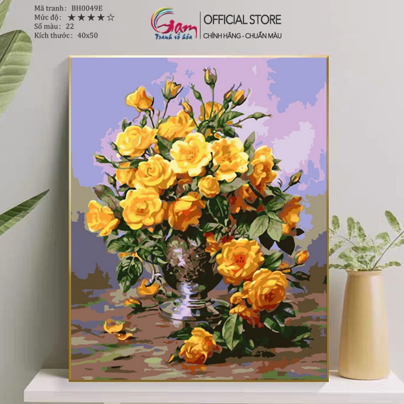Tranh Số Hoá Tự Tô Màu GAM Hoa Sơn Trà Vàng Cổ Điển Đã Căng Khung ...