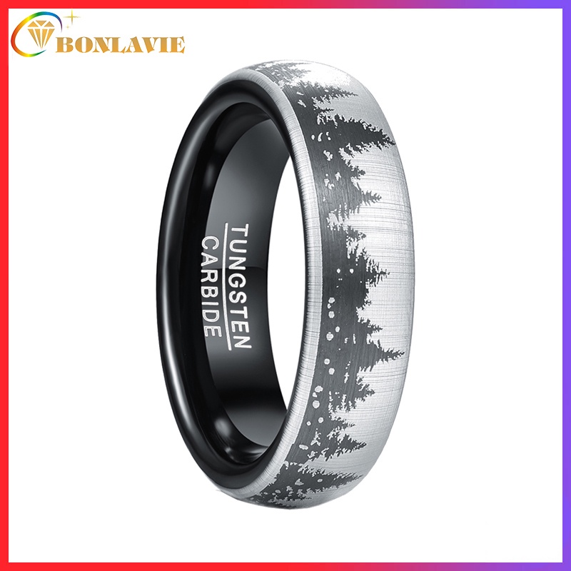 BONLAVIE 8mm BlackTungsten Carbide Nhẫn Mạ Christamas Cây Rừng Cao Đánh ...