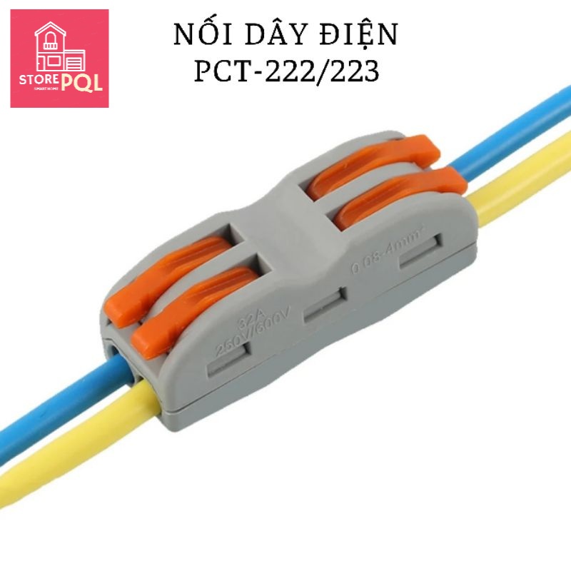 Cút nối dây điện nhanh PCT-222 2 cổng vào 2 ra - chịu tải 32A - dây tối ...