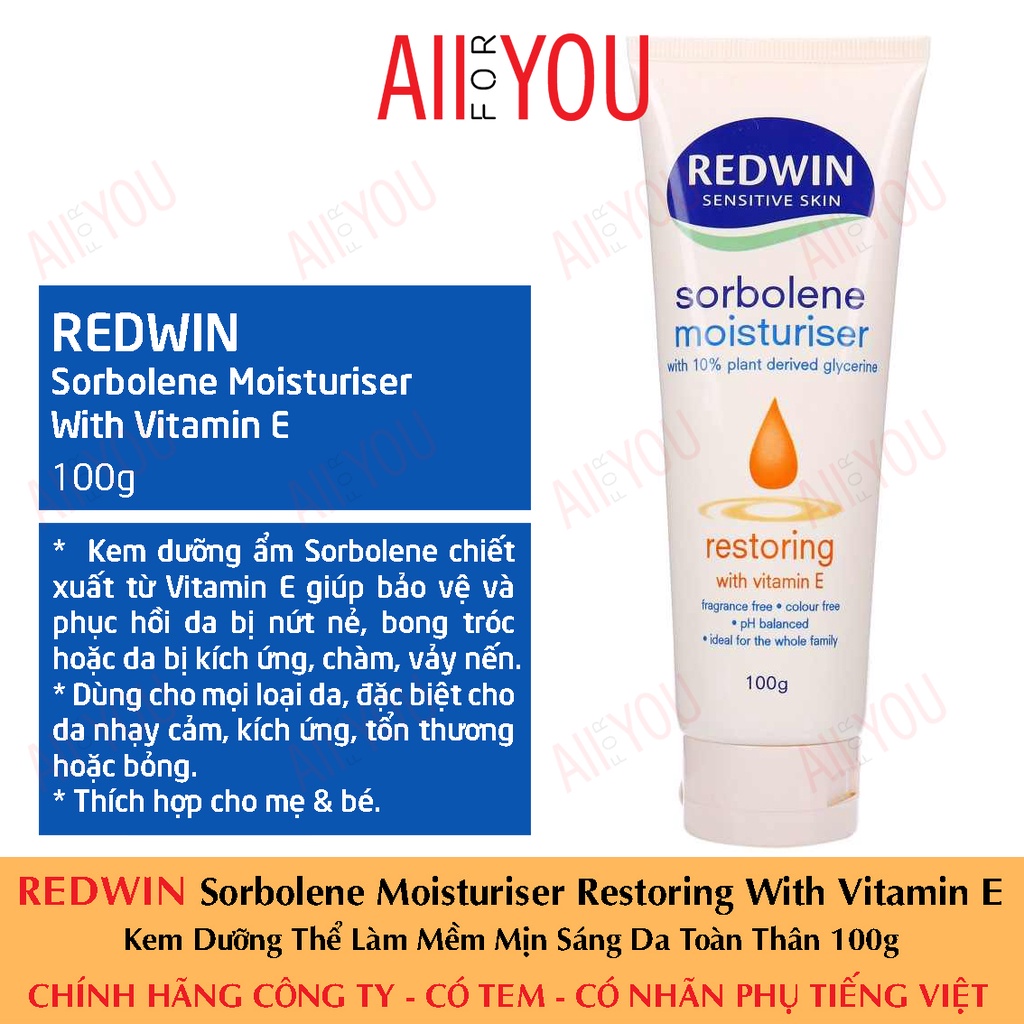 [HÀNG CTY - HSD 2029] REDWIN Sorbolene Moisturiser With Vitamin E 100g ...