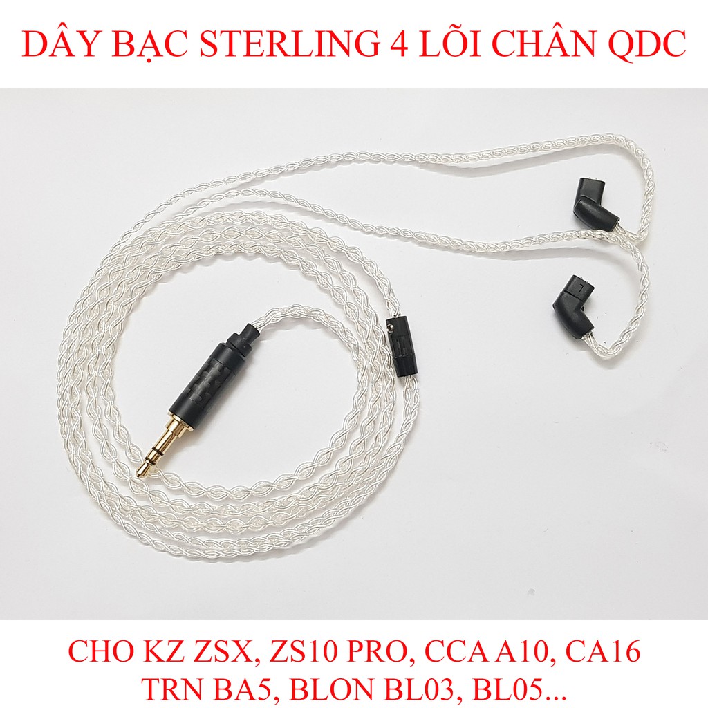 Dây nâng cấp bạc Sterling 4 lõi cao cấp chân cắm QDC ( KZ C ) cho các loại tai nghe KZ, TRN, CCA ...