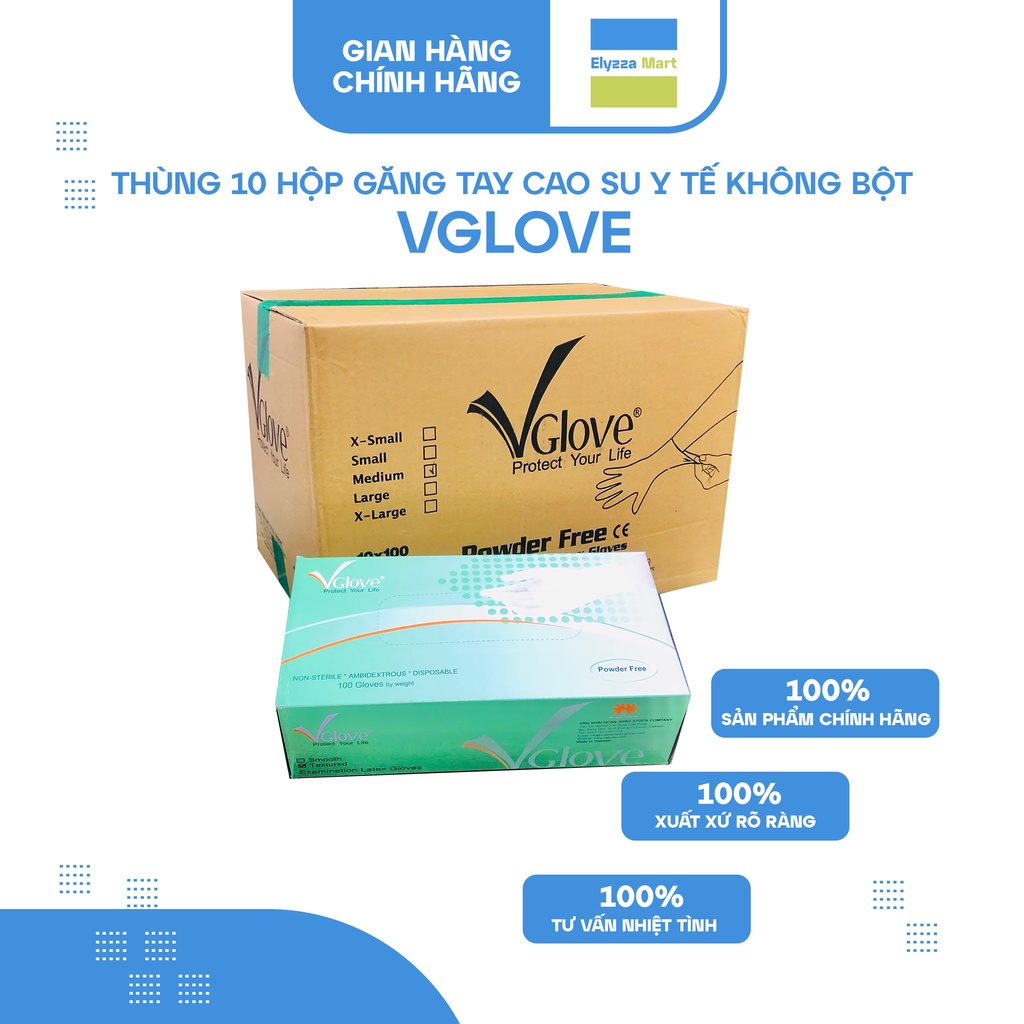 Thùng 10 Hộp Găng Tay Y Tế Latex Không Bột VGloves Màu Trắng | Shopee ...