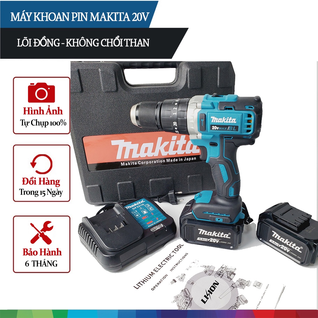 Máy khoan pin cầm tay Makita 20V lõi đồng không chổi than Có búa | Shopee Việt Nam