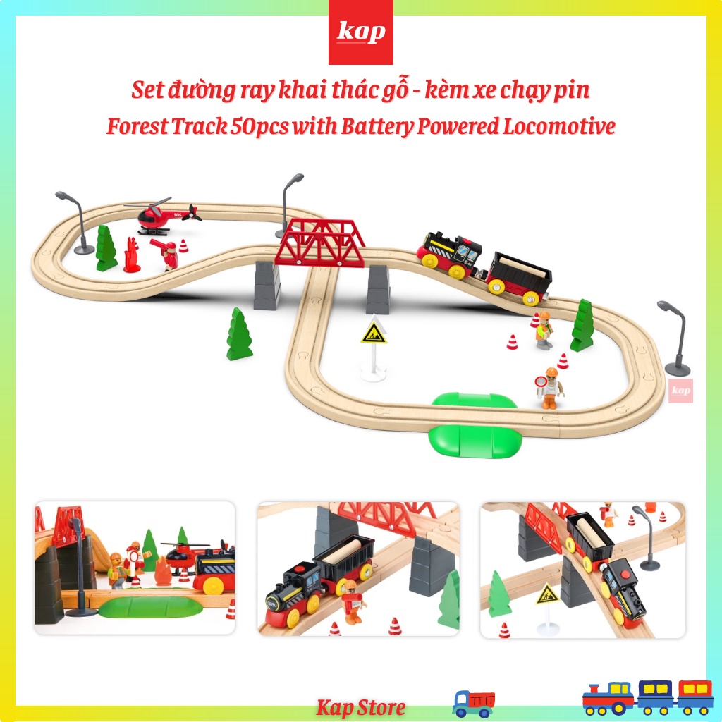 BỘ ĐỒ CHƠI ĐƯỜNG RAY XE LỬA GỖ - SET KHAI THÁC GỖ (FOREST TRACK); TƯƠNG THÍCH BRIO, HAPE, LIDL ...