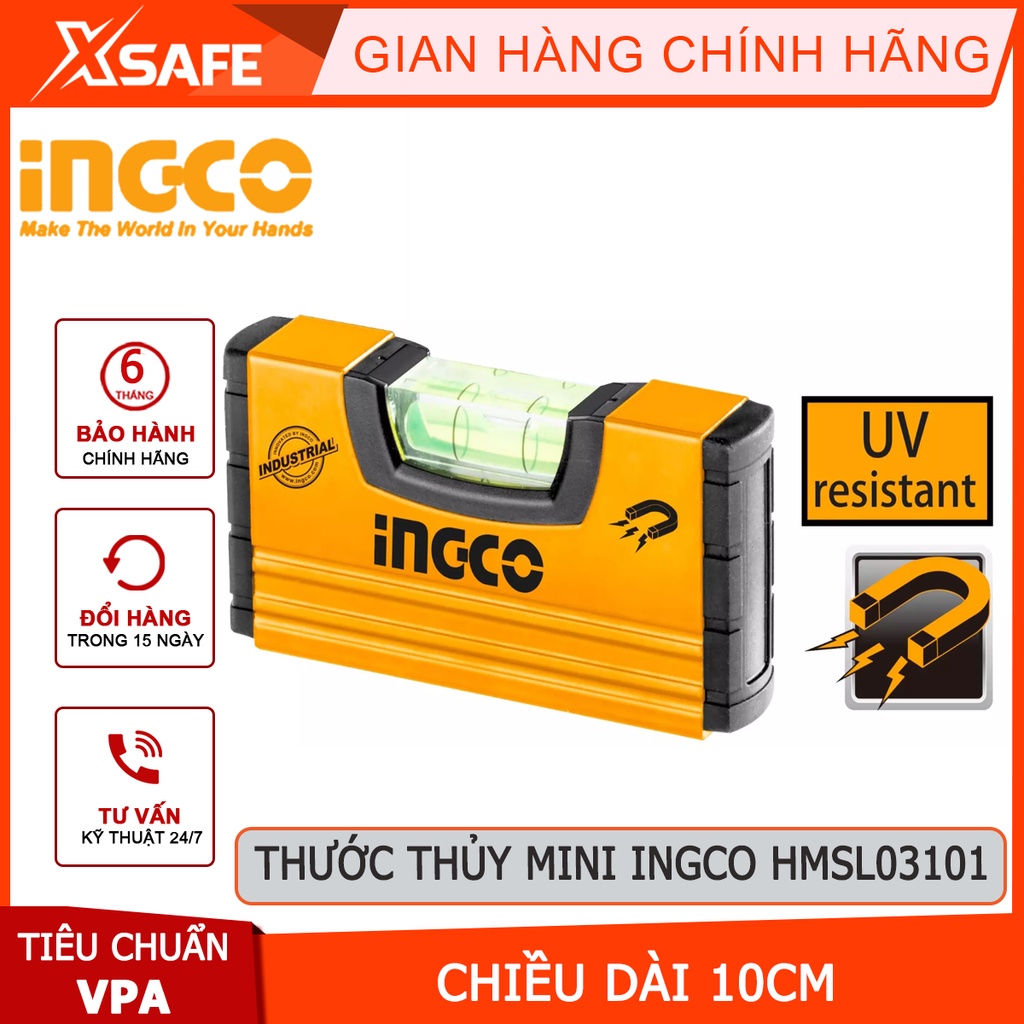 Thước thủy mini có từ INGCO HMSL03101 Thước thủy 10cm, tiêu chuẩn VPA ...