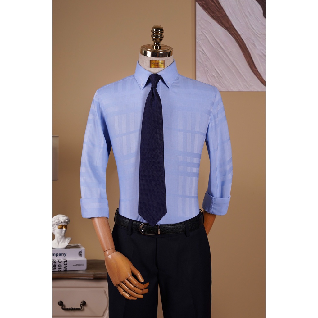 ÁO SƠ MI NAM ADAM STORE CAO CẤP XANH KẺ CHÌM TXKC03 | Shopee Việt Nam