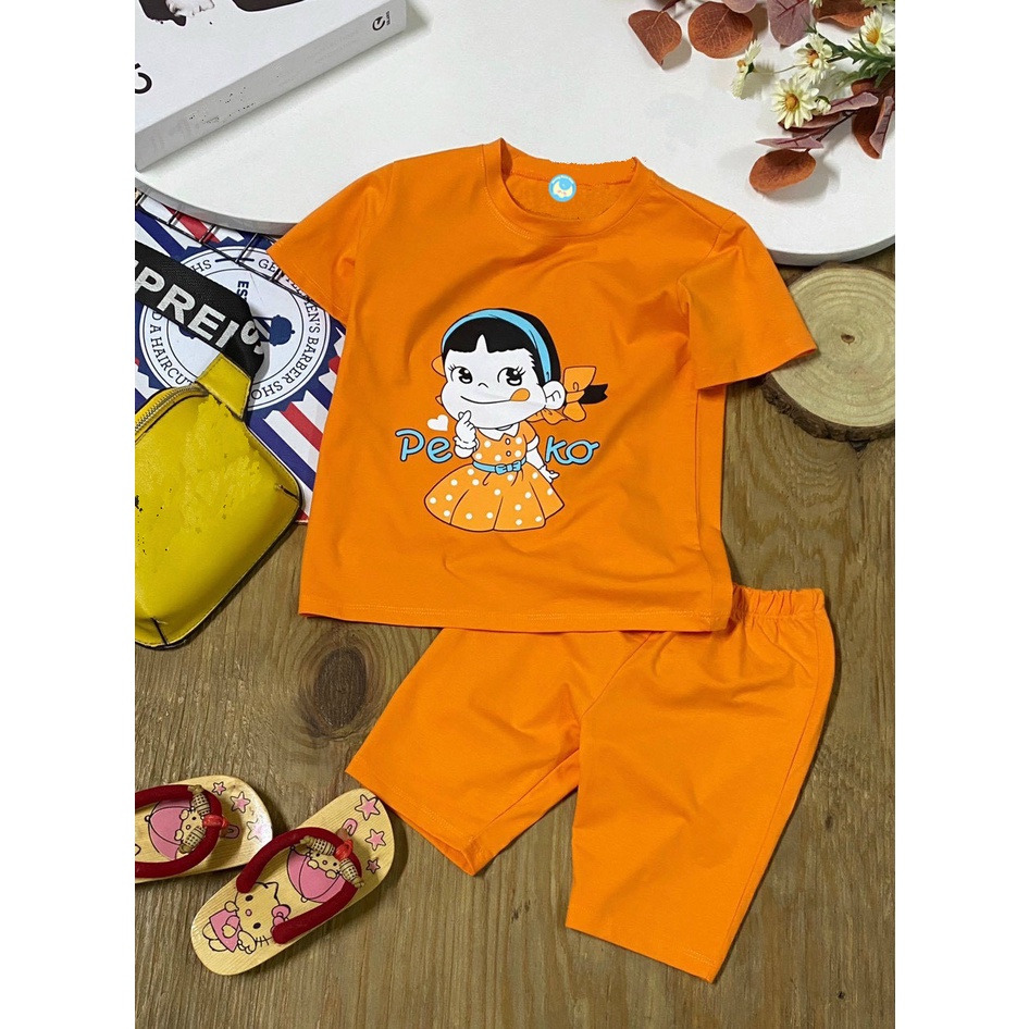 Bộ đồ bé gái - mẫu quần lửng- in hình bupbe peko chất vải co giãn 4 chiều cho bé từ 8kg đến 25kg ...