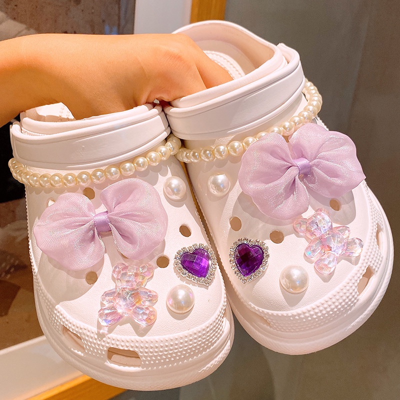 nơ tím sticker dép crocs charm crocs jibbitz để trang trí dép chữ h ...